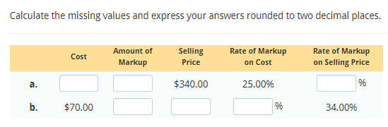 Solved Calculate the missing values and express your answers | Chegg.com