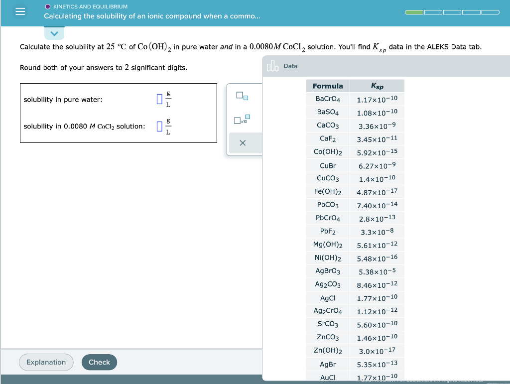 Solved O KINETICS AND EQUILIBRIUM Calculating the solubility | Chegg.com