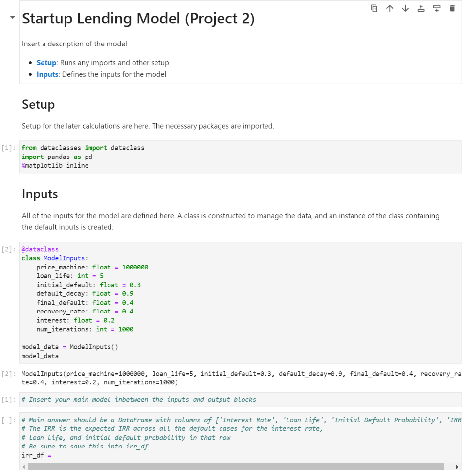 Solved Startup Lending Model (Project 2) Insert a | Chegg.com