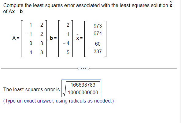 Solved Compute the least-squares error associated with the | Chegg.com