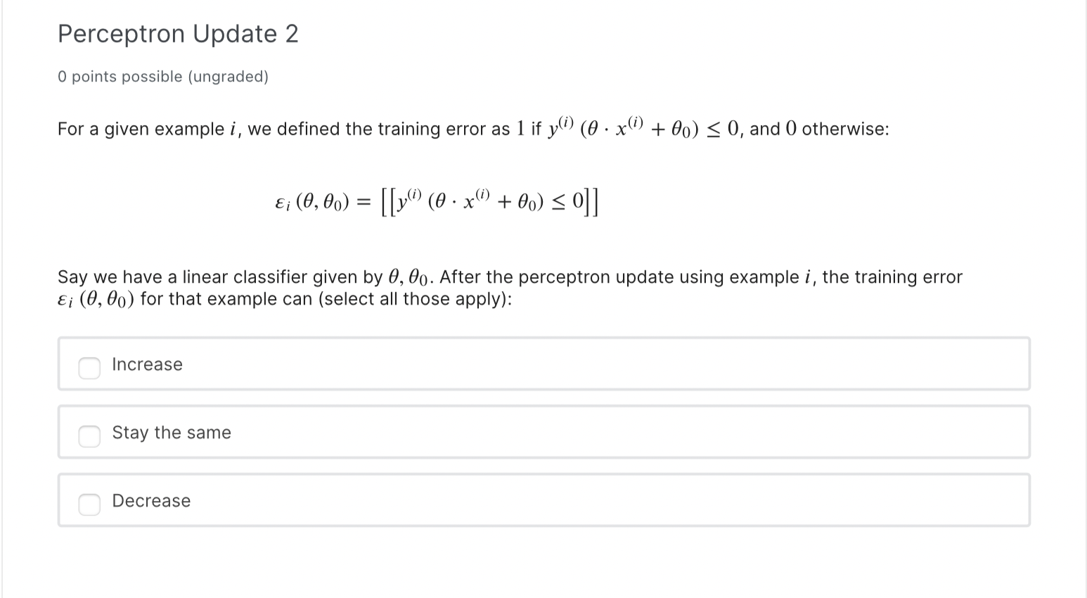 Solved Perceptron Update 1 1 point possible (graded) Now | Chegg.com