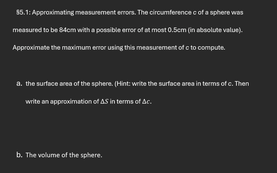 Solved §5.1: Approximating measurement errors. The | Chegg.com