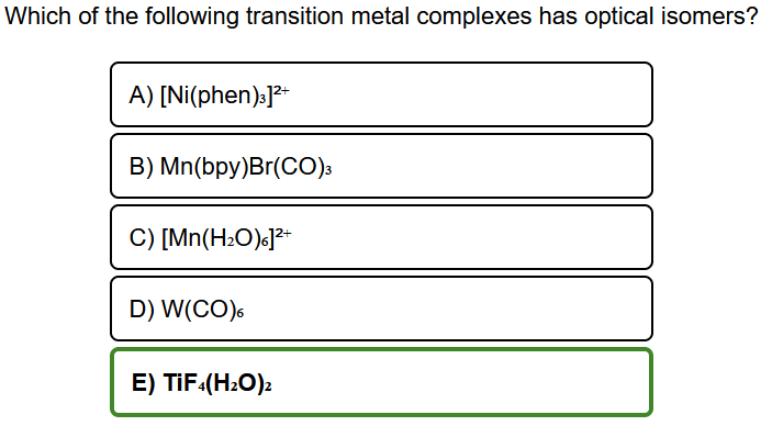 Solved Which of the following transition metal complexes has | Chegg.com