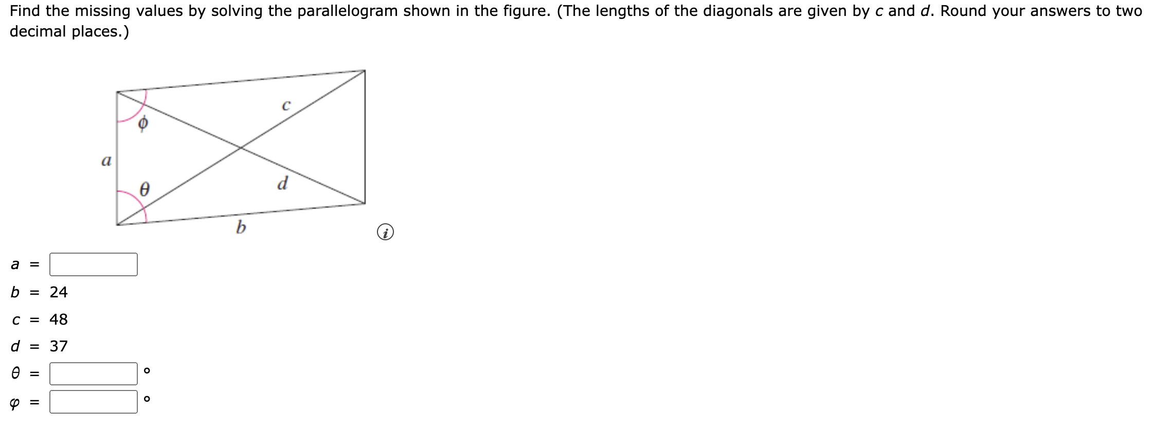 Find the missing values by solving the parallelogram | Chegg.com