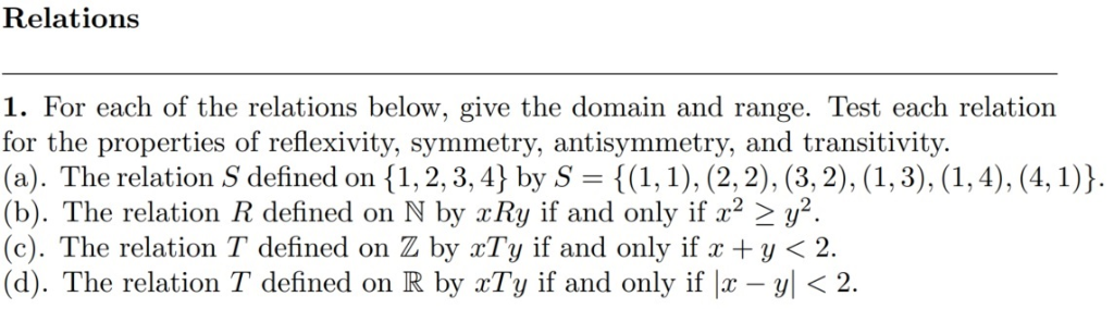 Solved Relations 1. For each of the relations below, give | Chegg.com