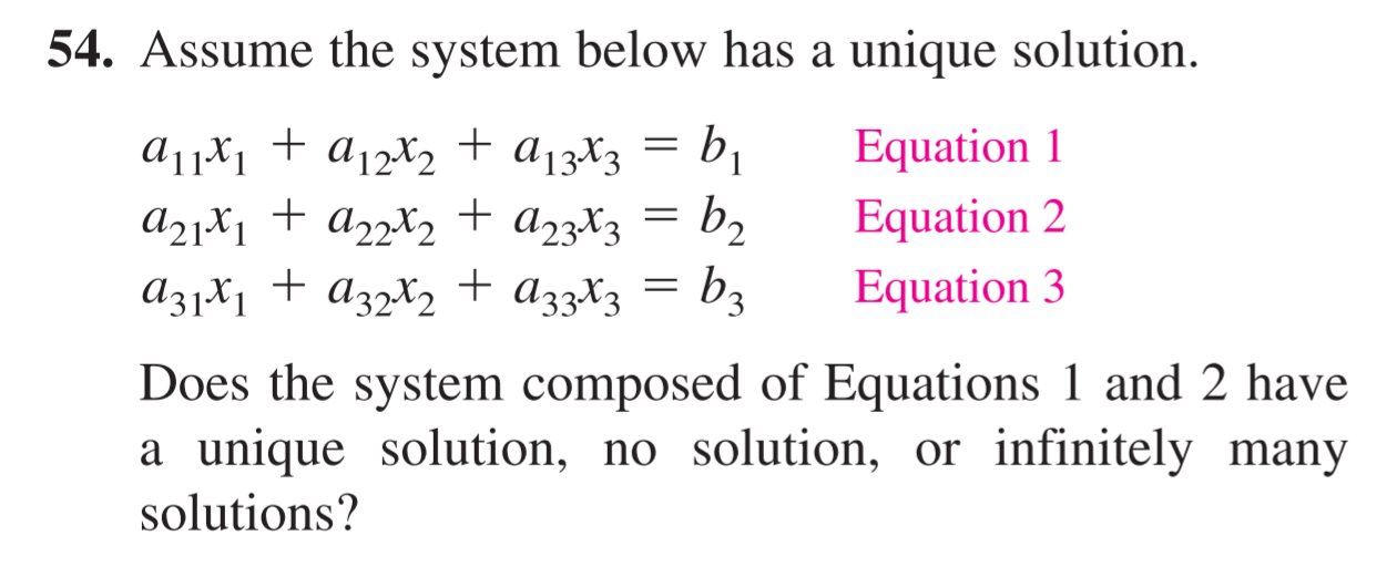 Solved + 54. Assume the system below has a unique solution. | Chegg.com