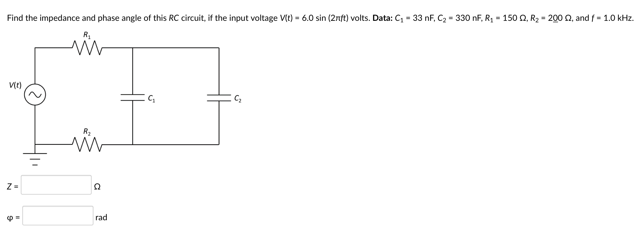 Solved Find the impedance and phase angle of this RC | Chegg.com