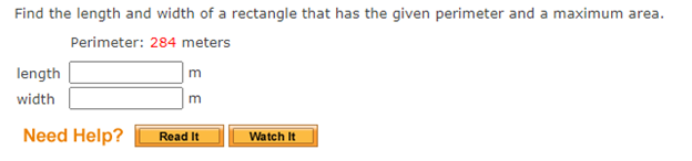 Solved Find the length and width of a rectangle that has the | Chegg.com