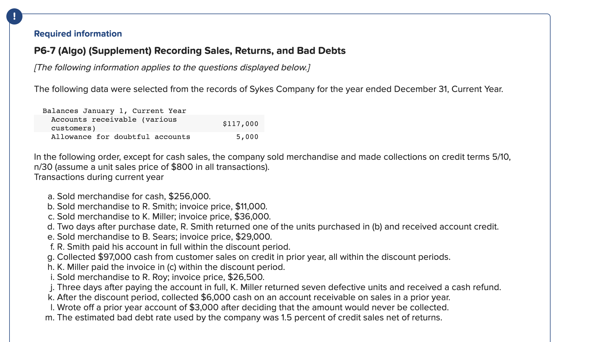 Solved P6-7 (Algo) (Supplement) Recording Sales, Returns, | Chegg.com