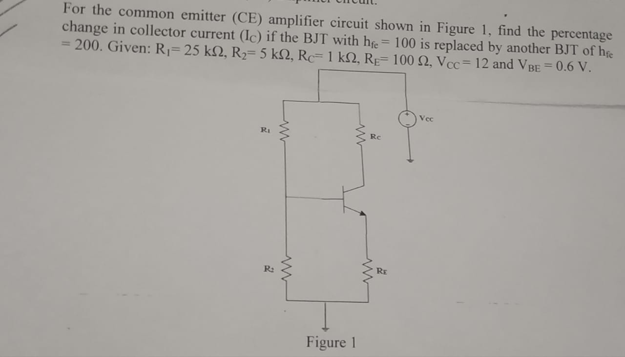 Solved For the common emitter (CE) amplifier circuit shown | Chegg.com