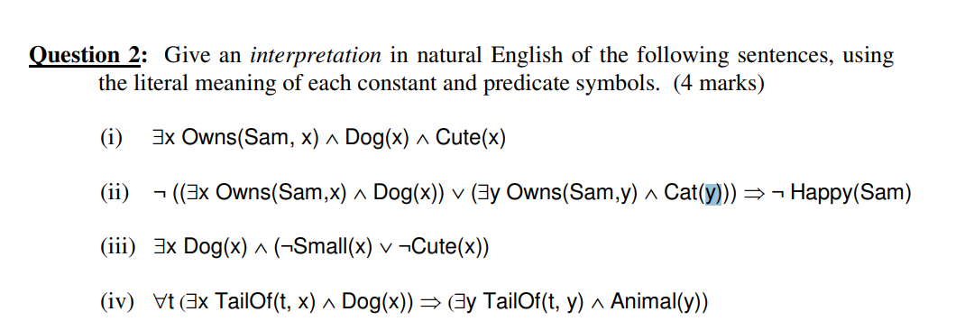 Solved Question 2: Give an interpretation in natural English | Chegg.com