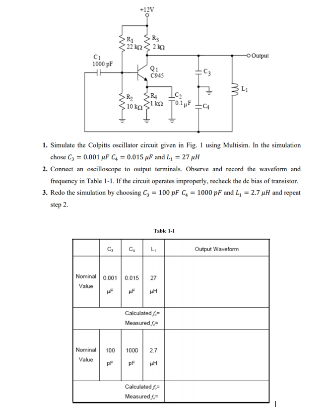 Solved +12V R1 R3 22 23 2k2 Output C1 1000 pF Q1 C945 w w R2 | Chegg.com