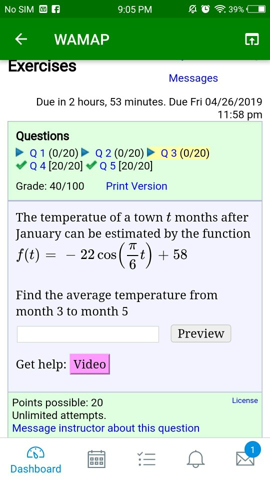 Solved No SIM回 9:05 PM WAMAP 1 xercises Messages Due in 2 | Chegg.com