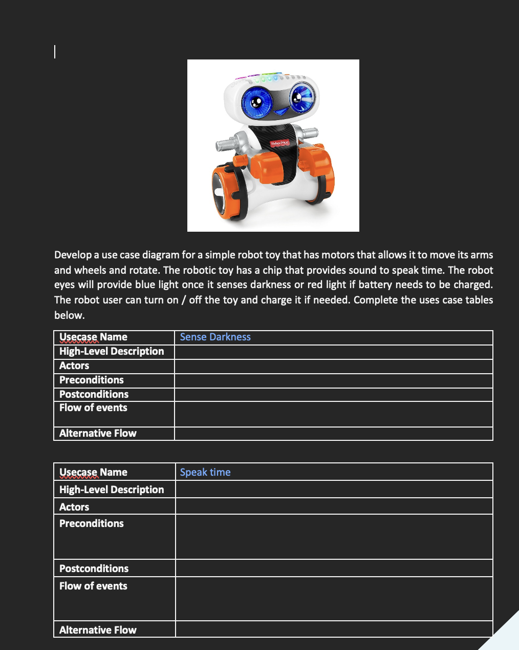 Solved Develop a use case diagram for a simple robot toy | Chegg.com