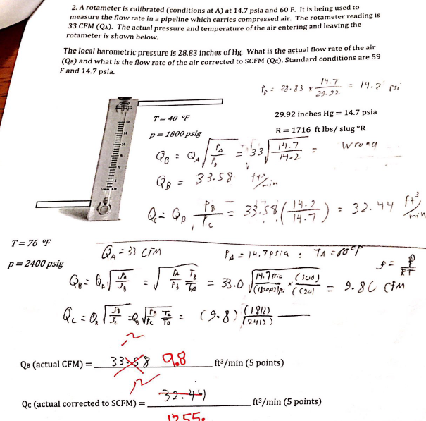 Solved 2. A rotameter is calibrated (conditions at A) at | Chegg.com