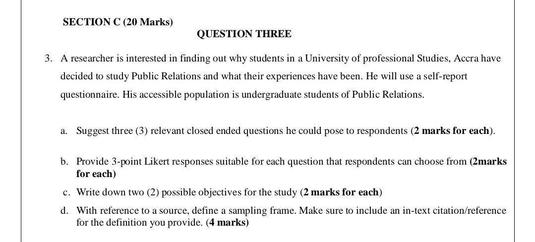 Solved SECTION C (20 Marks) QUESTION THREE 3. A researcher | Chegg.com