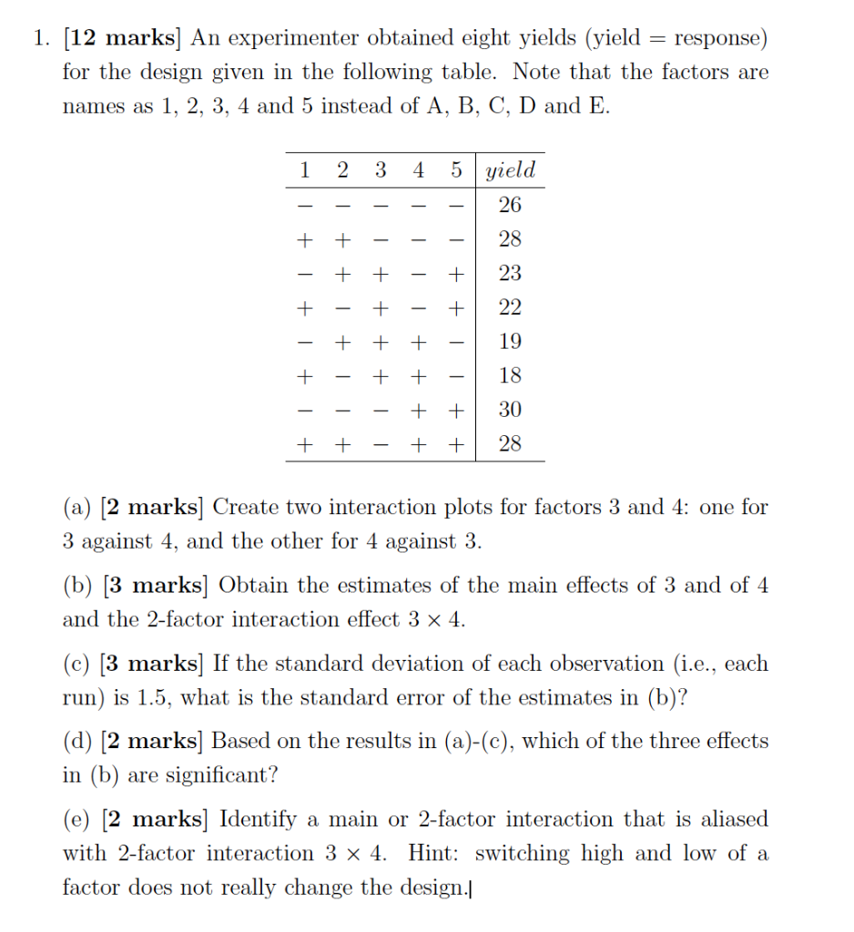 1. 12 marks] An experimenter obtained eight yields | Chegg.com