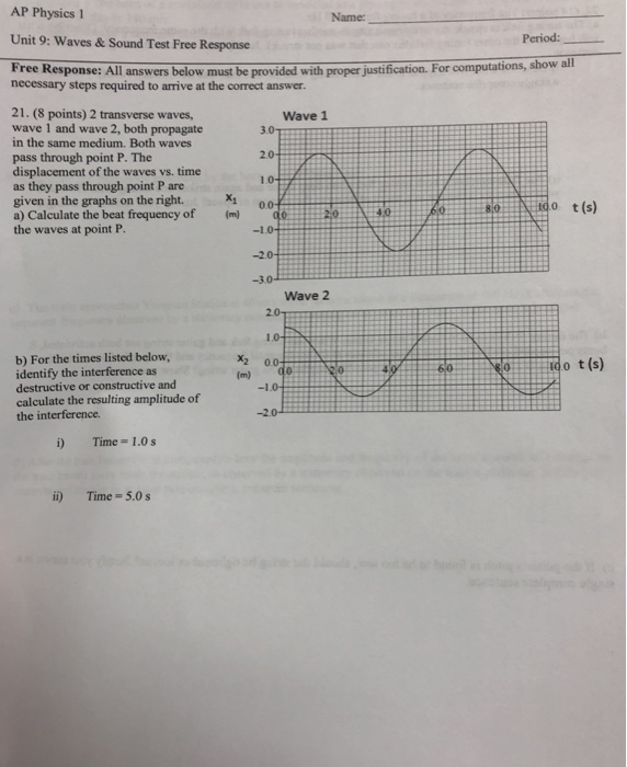Solved AP Physics1 Name Unit 9: Waves & Sound Test Free | Chegg.com
