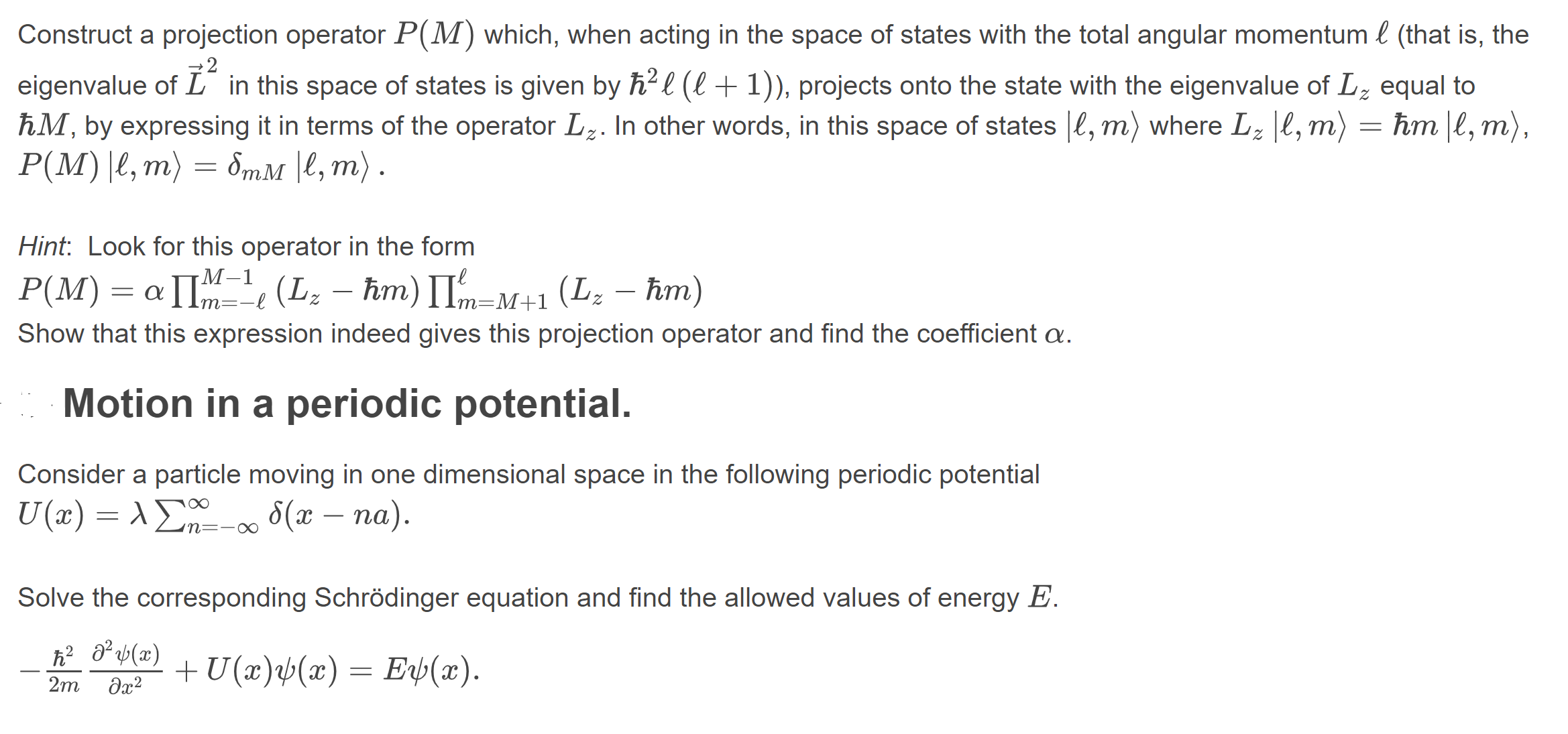 Solved Construct a projection operator P(M) which, when | Chegg.com