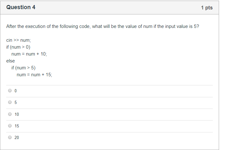Solved Question 4 1 pts After the execution of the following | Chegg.com