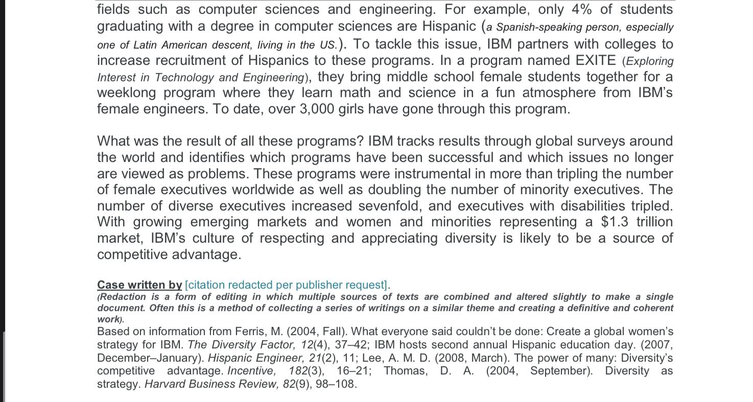 Solved Case Study Managing Diversity at IBM (Managing | Chegg.com