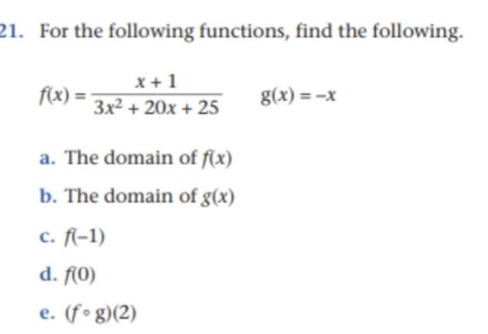 Solved 1. For the following functions, find the following. | Chegg.com