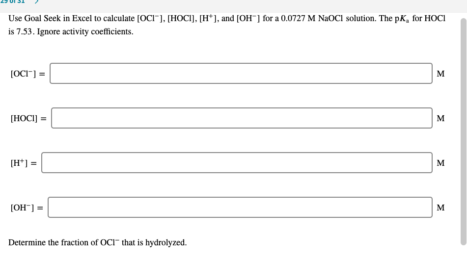 Solved Use Goal Seek in Excel to calculate [OCI-], [HOCI], | Chegg.com