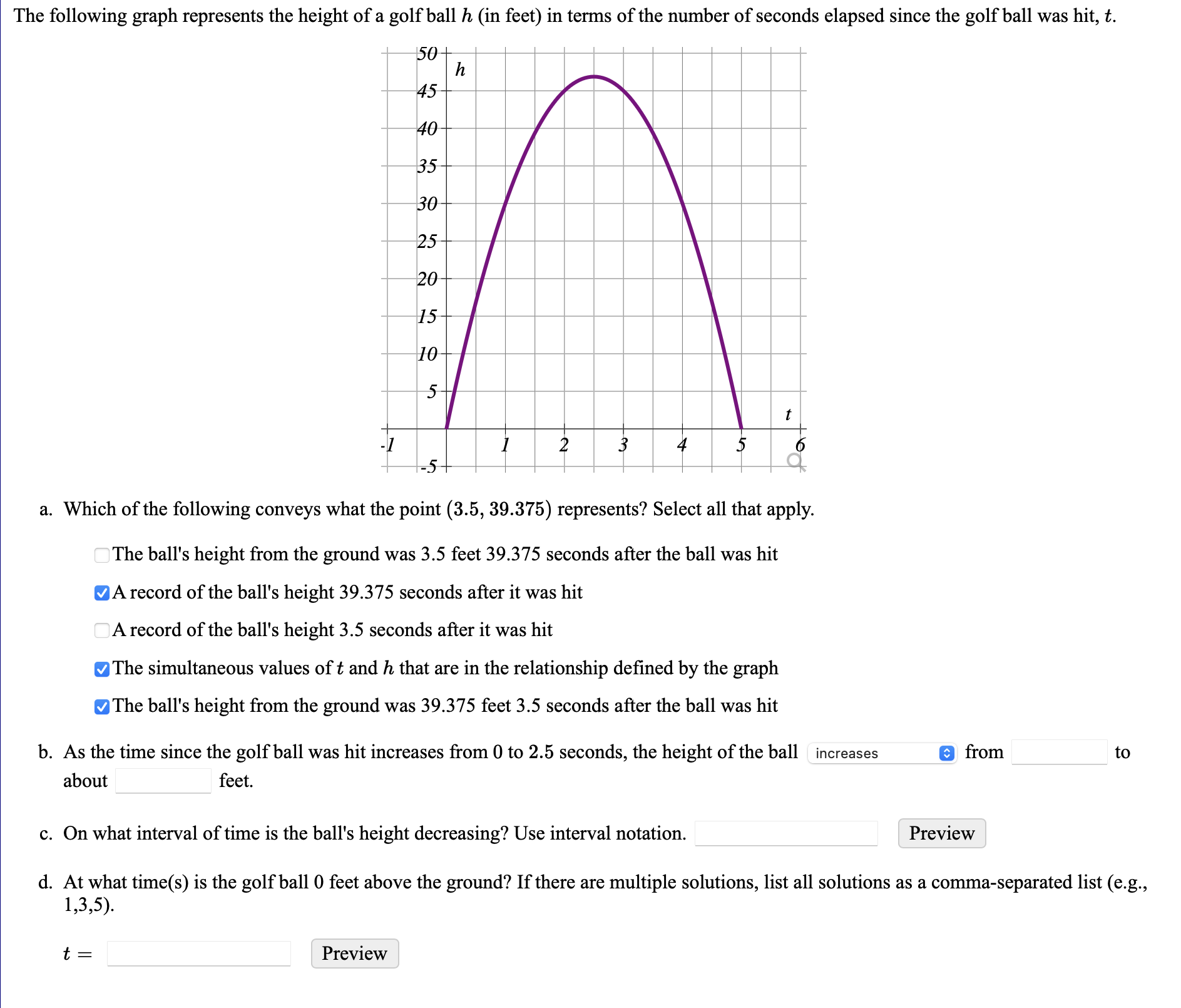 Solved The following graph represents the height of a golf | Chegg.com