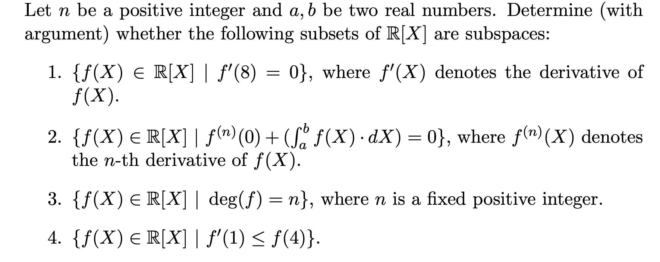 Solved Let n ﻿be a positive integer and a,b ﻿be two real | Chegg.com