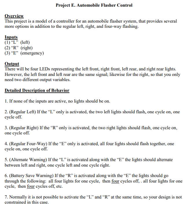 Project E. Automobile Flasher Control Overview This | Chegg.com