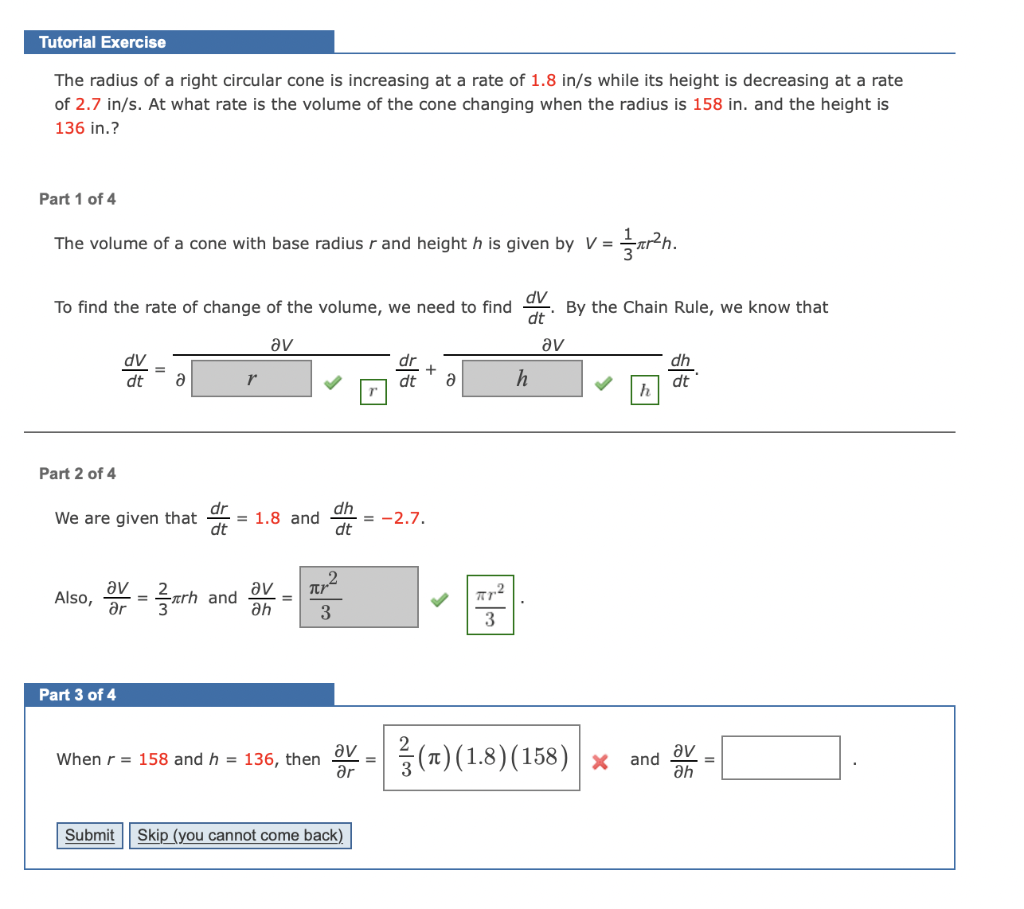 Solved Tutorial Exercise The radius of a right circular cone | Chegg.com