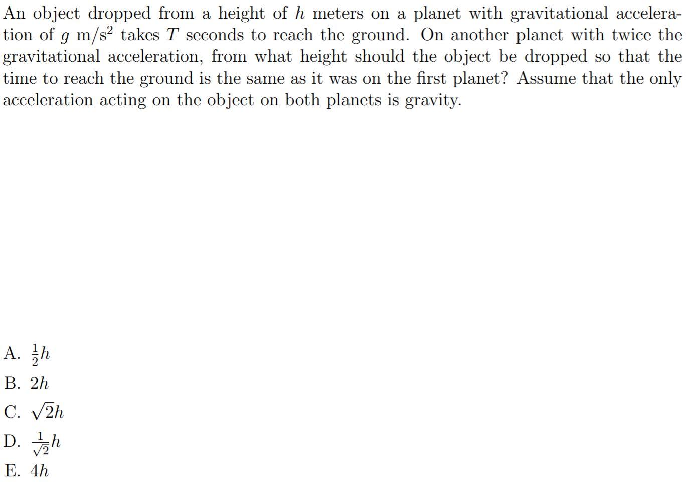 Solved An Object Dropped From A Height Of H Meters On A