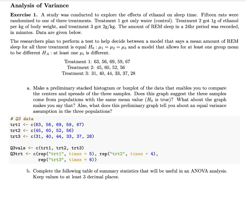 Solved Analysis of Variance Exercise 1. A study was | Chegg.com