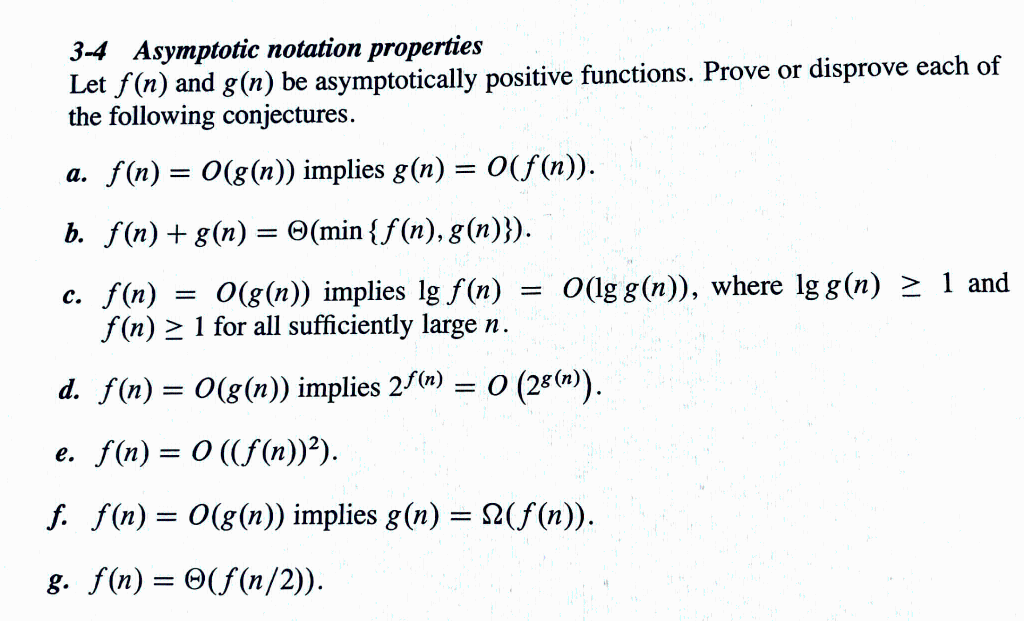 Solved 3-4 Asymptotic notation properties Let f(n) and g(n) | Chegg.com