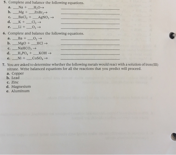 Solved Complete and balance the following equations. a. | Chegg.com