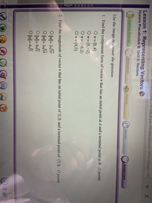 Solved Lesson 1: Representing Vectors Honors Precalculus B | Chegg.com