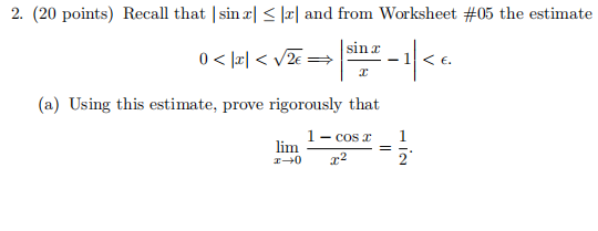 Solved 20 Points Recall That ∣sinx∣≤∣x∣ And From Worksheet