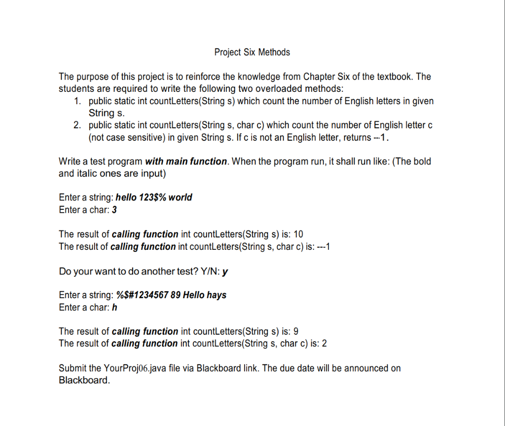 Solved Project Six Methods The purpose of this project is to | Chegg.com