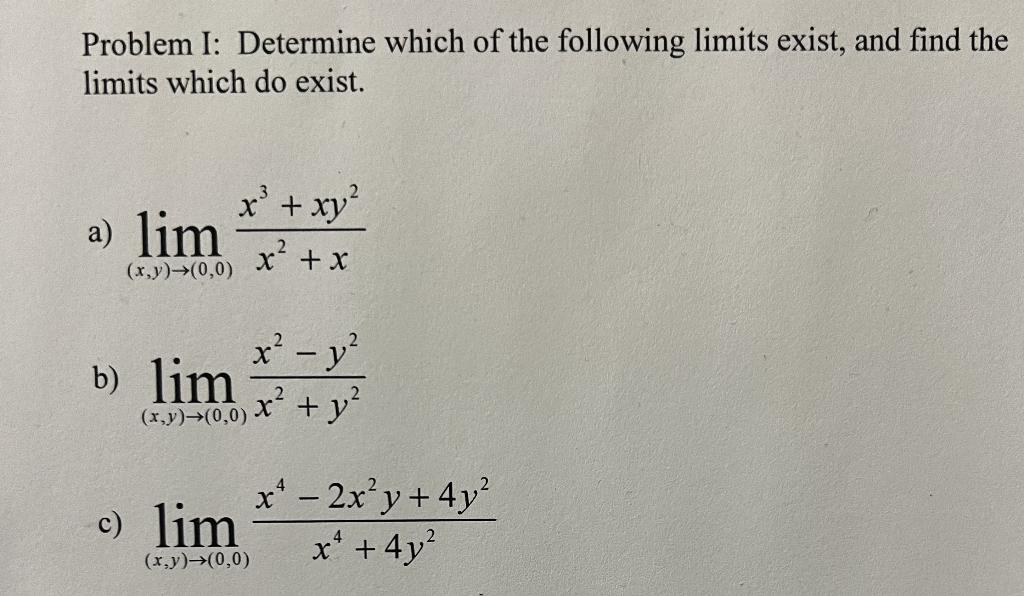 Solved Problem I: Determine which of the following limits | Chegg.com