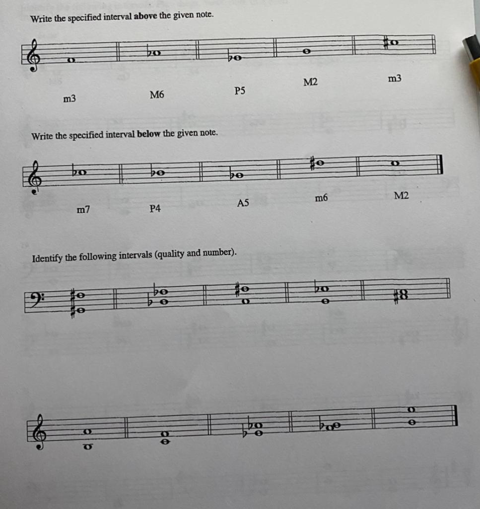 Write the specified interval above the given note. 20 | Chegg.com