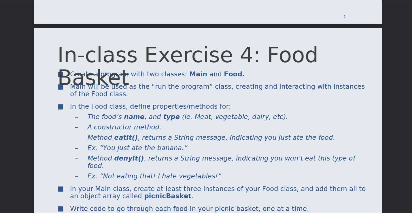 Solved In-class Exercise 4: Food The food's name, and type | Chegg.com
