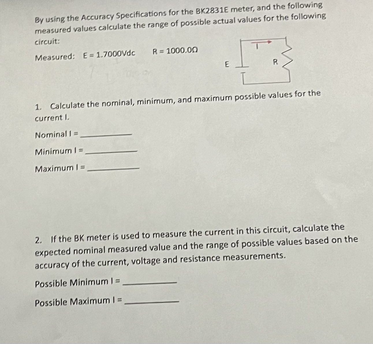 Solved By using the Accuracy Specifications for the BK2831E | Chegg.com