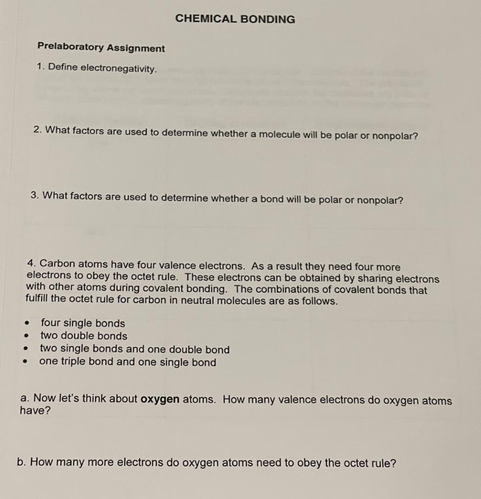 Solved Prelaboratory Assignment 1. Define electronegativity. | Chegg.com