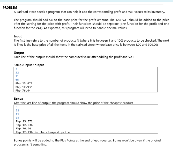 Solved PROBLEM A Sari-Sari Store needs a program that can | Chegg.com