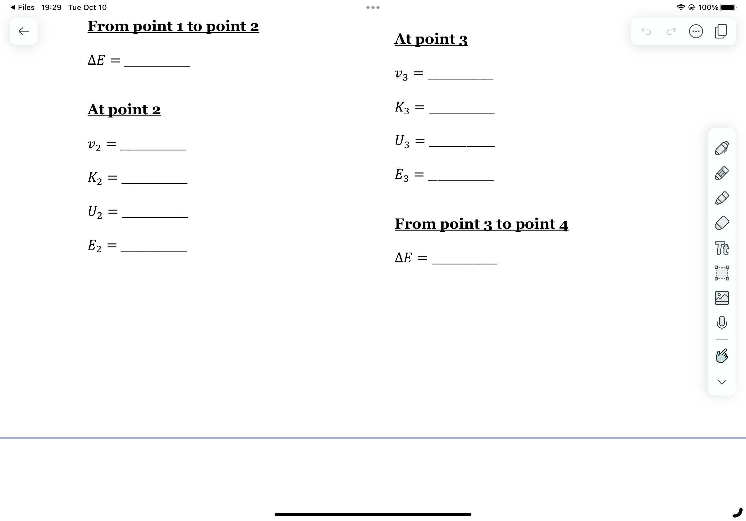Solved At point o v0= K0= U0= E0= From point o to point 1 | Chegg.com