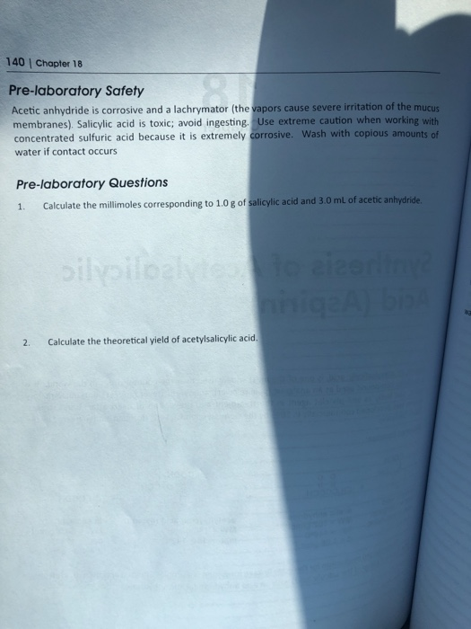Solved 140 Chapter 18 Pre-laboratory Safety Acetic anhydride | Chegg.com