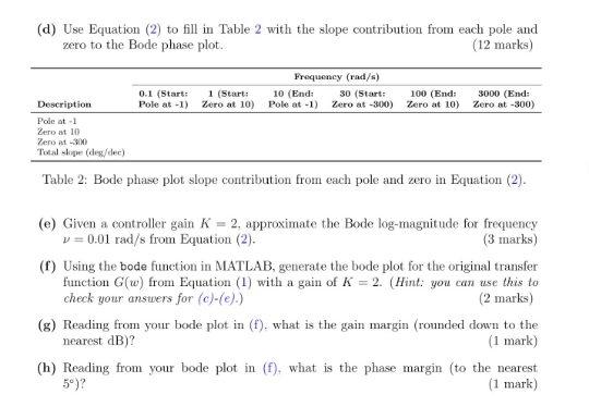 Solved (d) Use Equation (2) to fill in Table 2 with the | Chegg.com