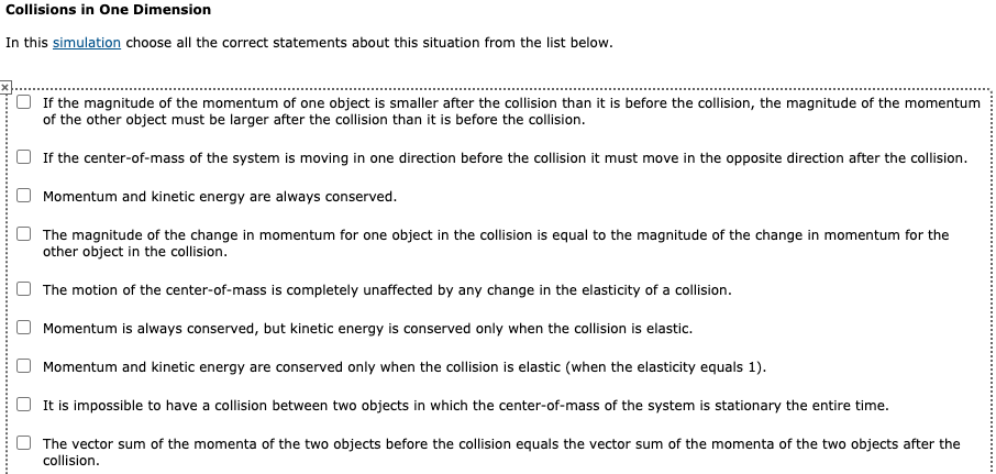 Solved Collisions in One Dimension In this simulation choose | Chegg.com