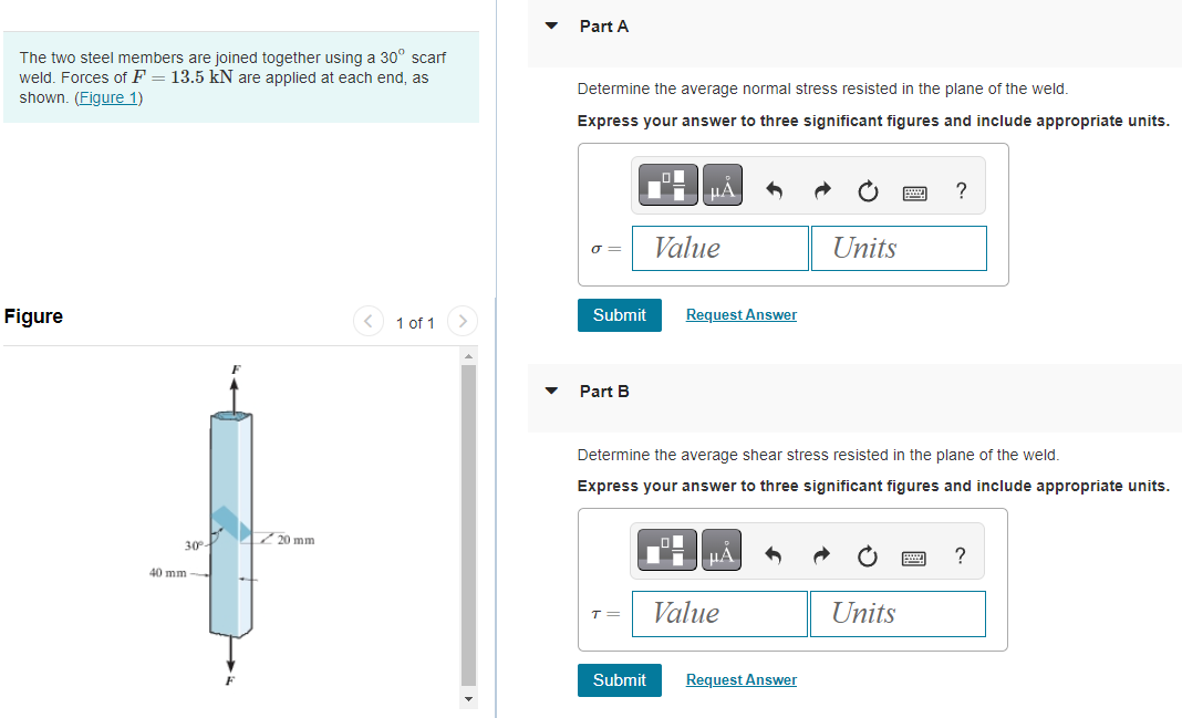 Solved The two steel members are joined together using a 30∘ | Chegg.com