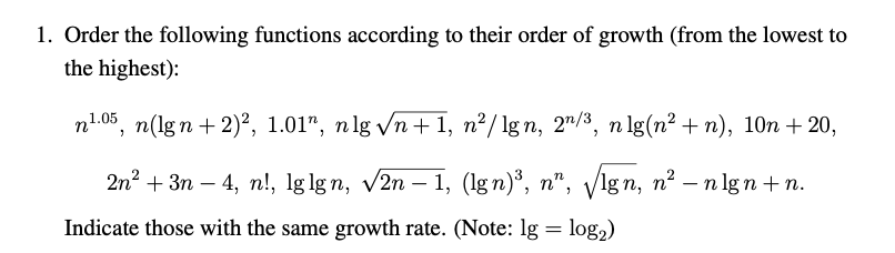 Solved Order the following functions according to their | Chegg.com